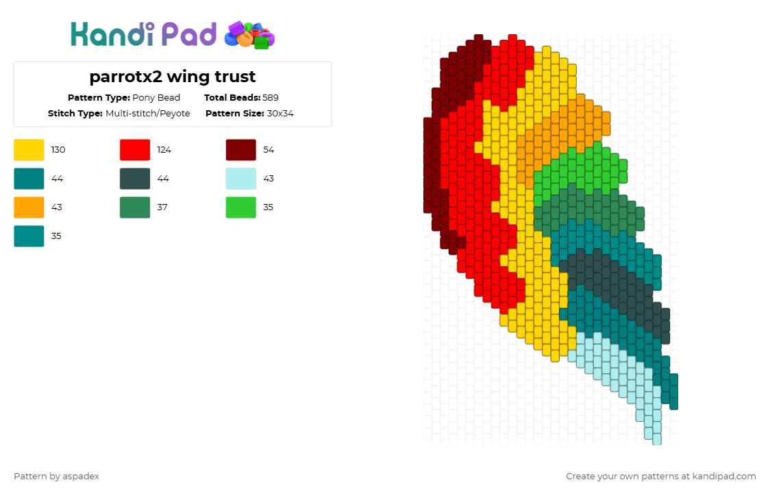 Parrotx2 wing trust Pony Bead Pattern - Kandi Pad | Kandi Patterns ...