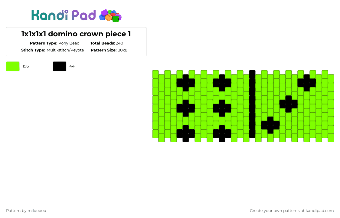 1x1x1x1 domino crown piece 1 Pony Bead Pattern - Kandi Pad | Kandi ...