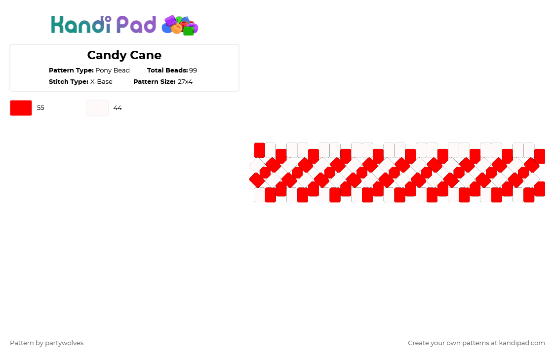 Candy Cane Pony Bead Pattern - Kandi Pad | Kandi Patterns, Fuse Bead ...