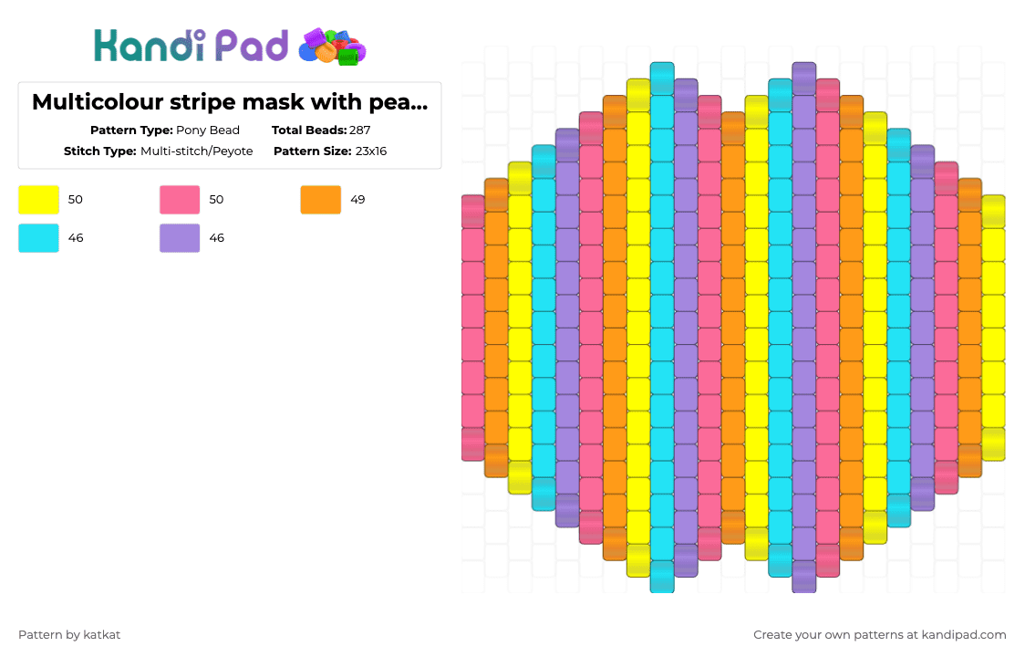 Multicolour stripe mask with pearl trim Pony Bead Pattern - Kandi Pad ...
