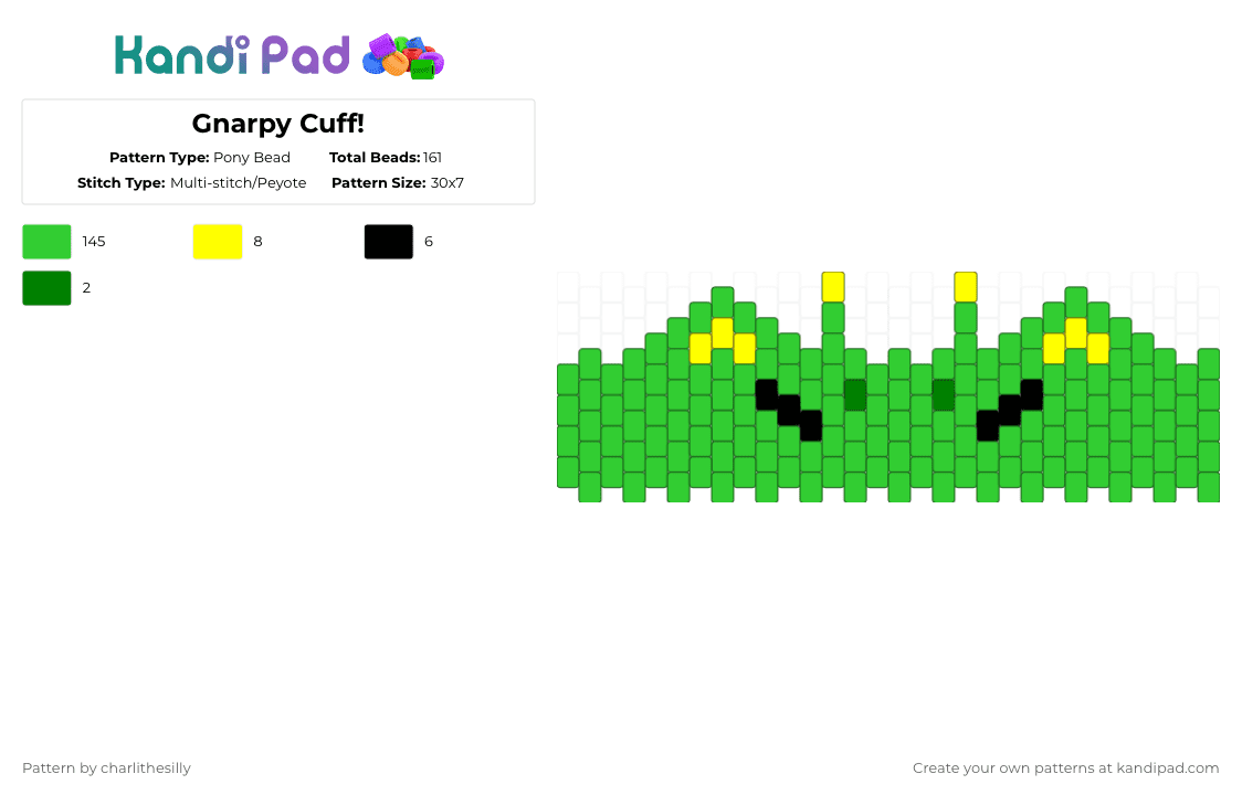 Gnarpy Cuff! Pony Bead Pattern - Kandi Pad | Kandi Patterns, Fuse Bead ...