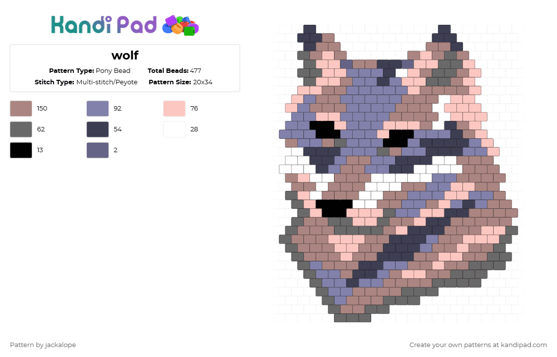 Wolf Pony Bead Pattern - Kandi Pad | Kandi Patterns, Fuse Bead Patterns ...