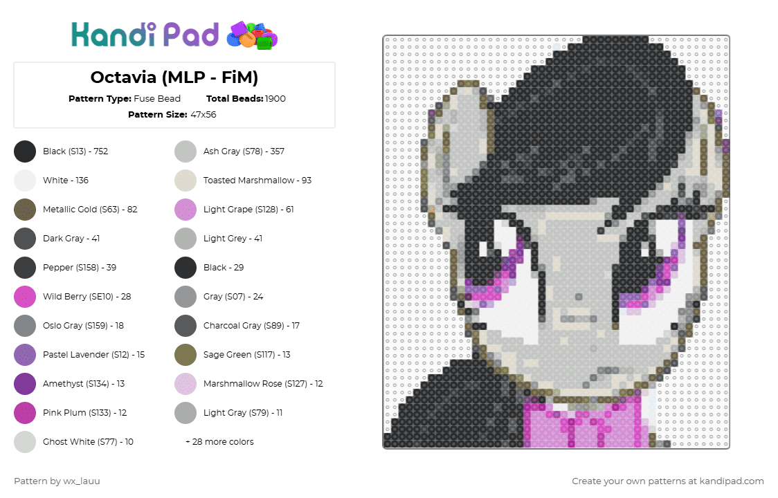 Octavia (MLP - FiM) Fuse Bead Pattern - Kandi Pad | Kandi Patterns ...