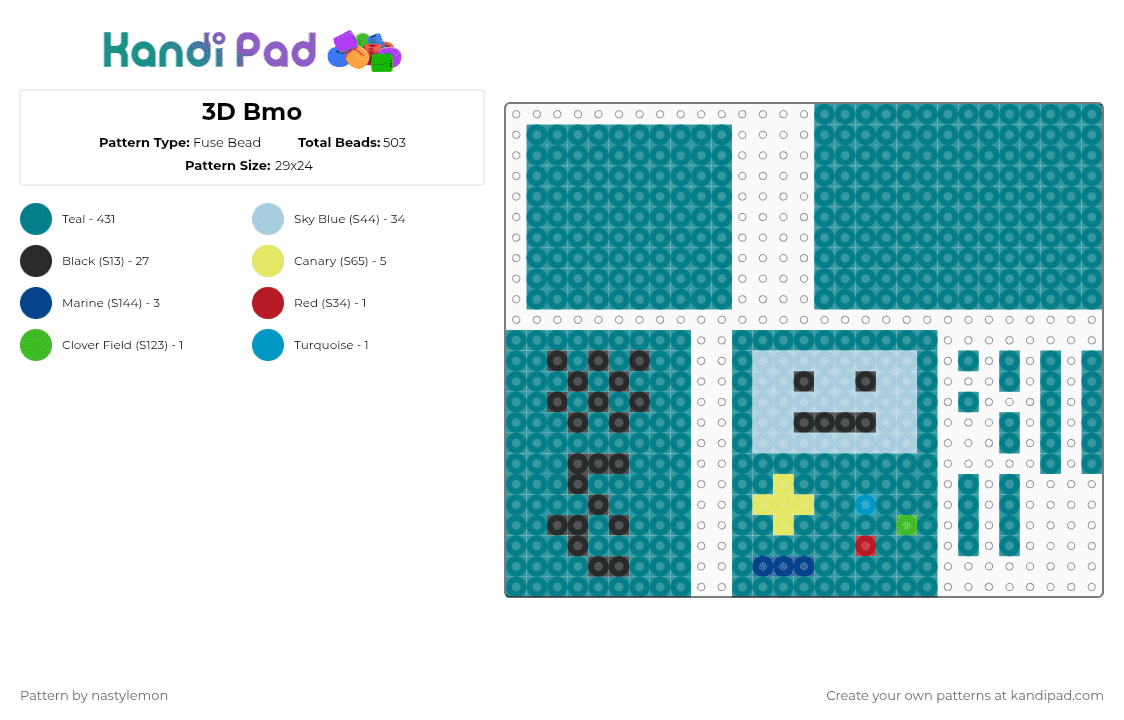 3D Bmo Fuse Bead Pattern - Kandi Pad | Kandi Patterns, Fuse Bead ...