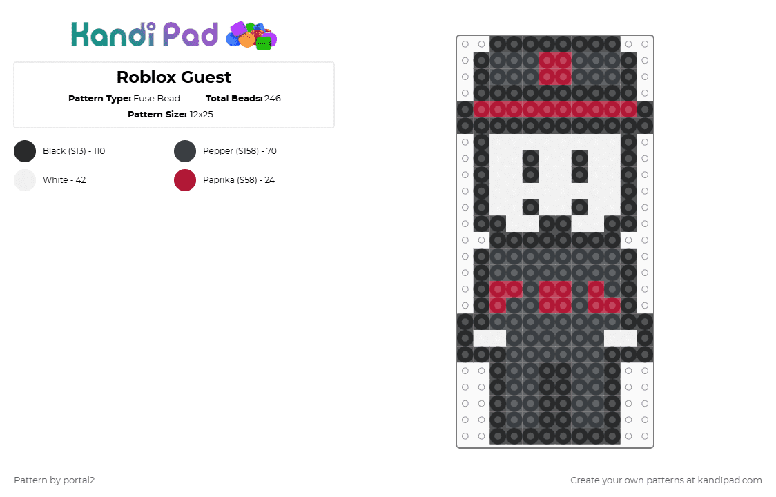 Roblox Guest Fuse Bead Pattern - Kandi Pad | Kandi Patterns, Fuse Bead ...