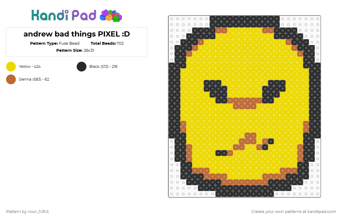 Andrew bad things PIXEL :D Fuse Bead Pattern - Kandi Pad | Kandi ...