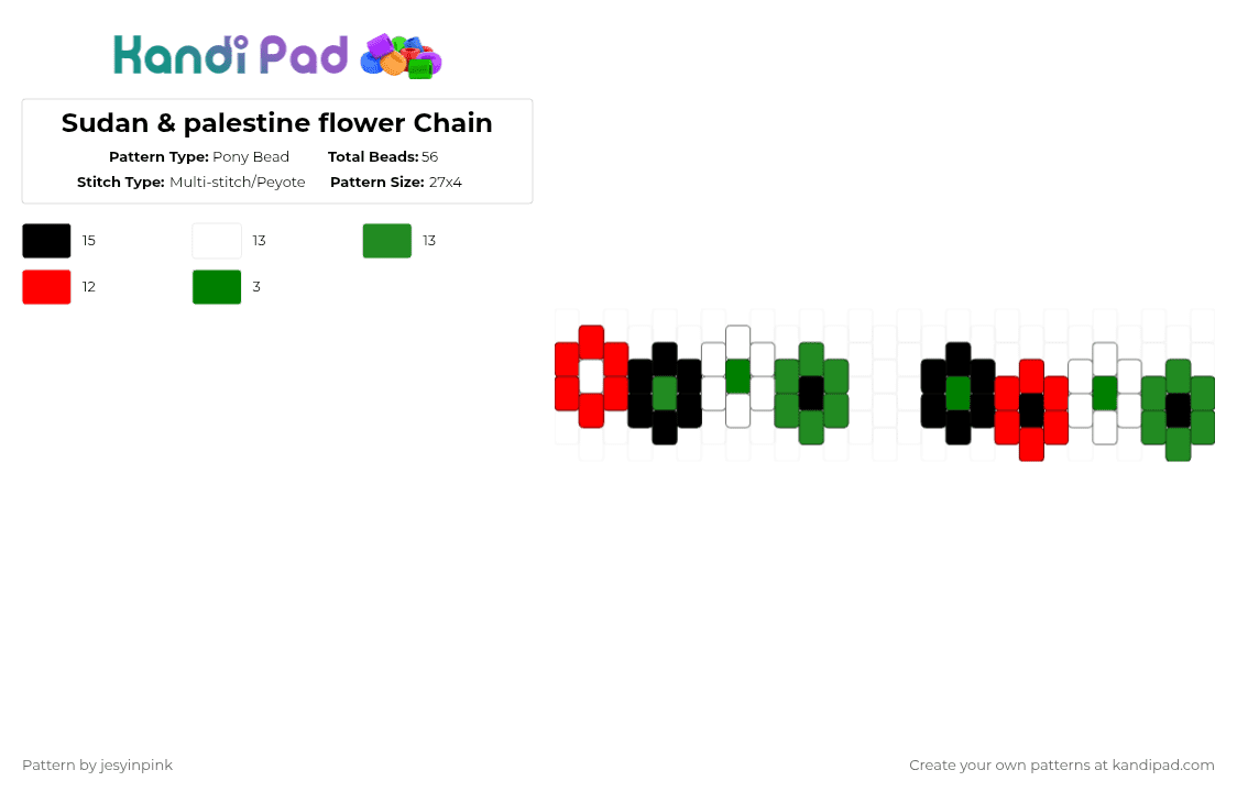 Sudan & palestine flower Chain Pony Bead Pattern - Kandi Pad | Kandi ...