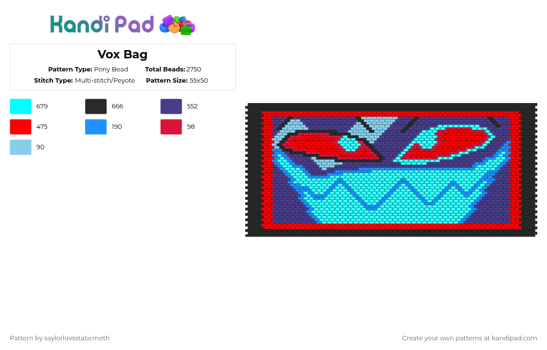 Vox Bag Pony Bead Pattern - Kandi Pad | Kandi Patterns, Fuse Bead ...