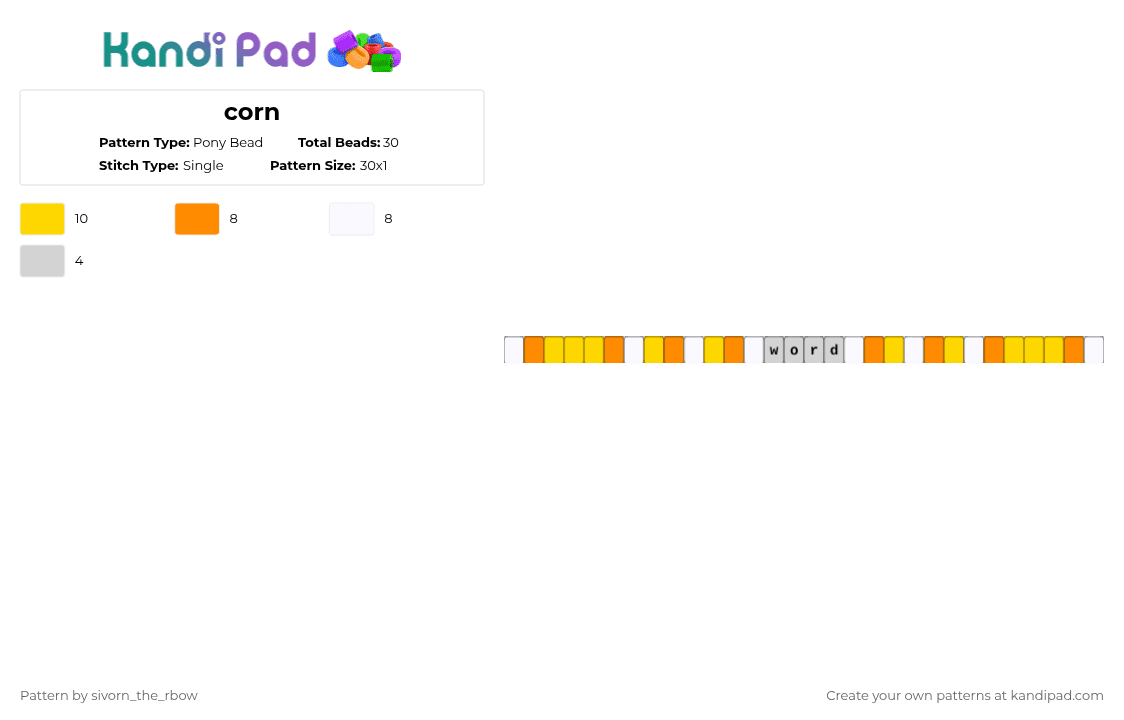 Corn Pony Bead Pattern - Kandi Pad | Kandi Patterns, Fuse Bead Patterns ...