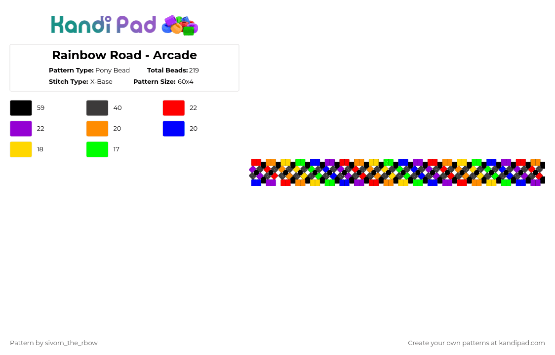 Rainbow Road - Arcade Pony Bead Pattern - Kandi Pad | Kandi Patterns ...