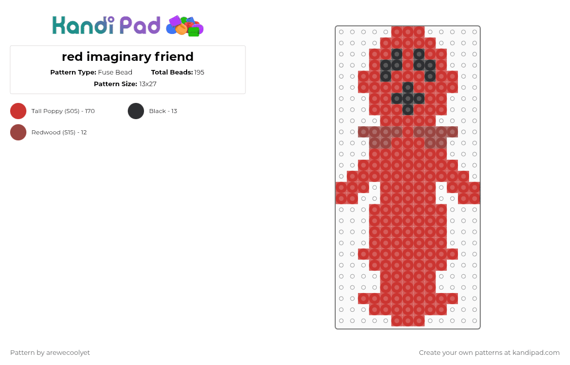 Red imaginary friend Fuse Bead Pattern - Kandi Pad | Kandi Patterns ...