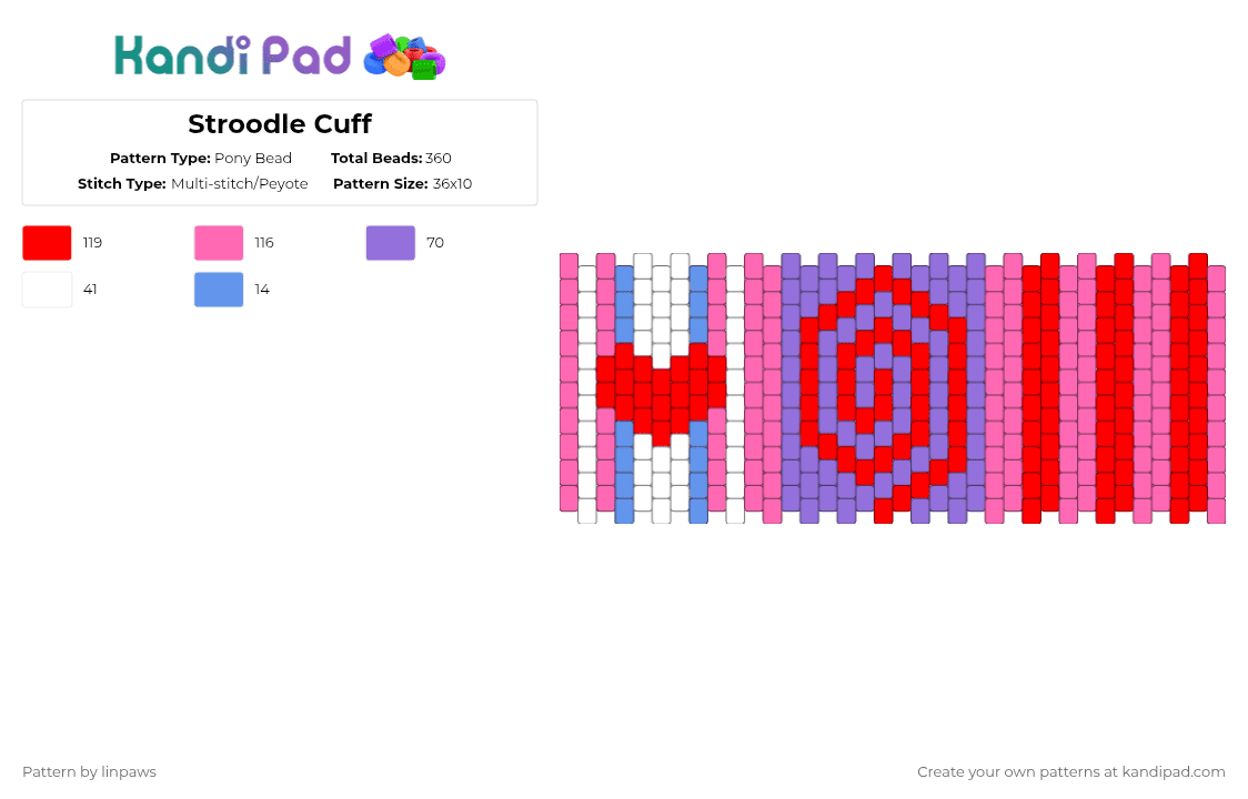 Stroodle Cuff Pony Bead Pattern - Kandi Pad | Kandi Patterns, Fuse Bead ...