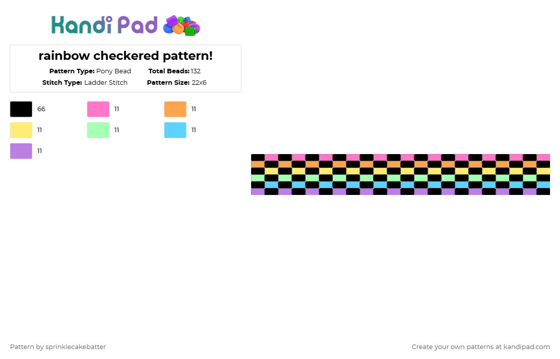 Rainbow checkered pattern! Pony Bead Pattern - Kandi Pad | Kandi Patterns, Fuse Bead Patterns ...