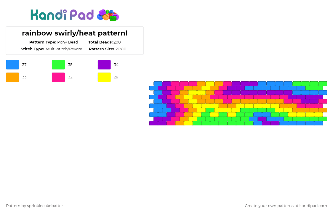 Rainbow swirly/heat pattern! Pony Bead Pattern - Kandi Pad | Kandi ...