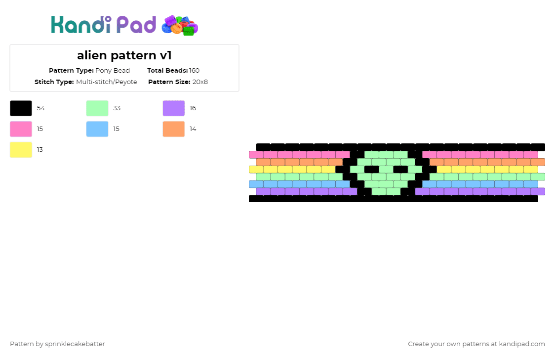 Alien pattern v1 Pony Bead Pattern - Kandi Pad | Kandi Patterns, Fuse ...