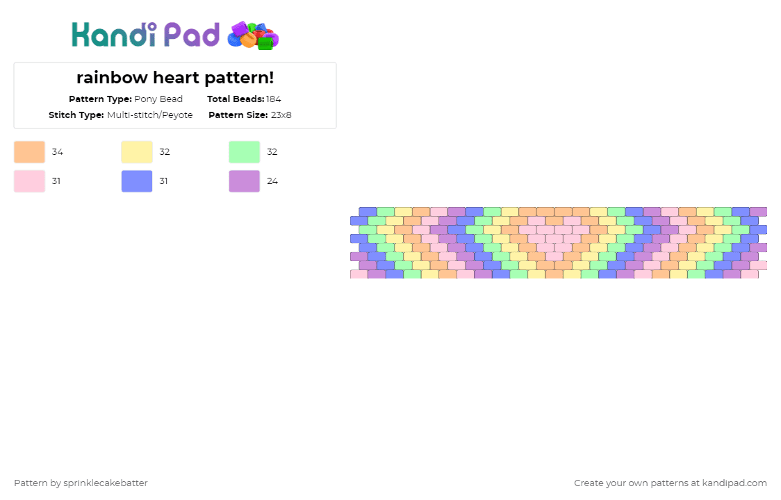 Rainbow heart pattern! Pony Bead Pattern - Kandi Pad | Kandi Patterns ...