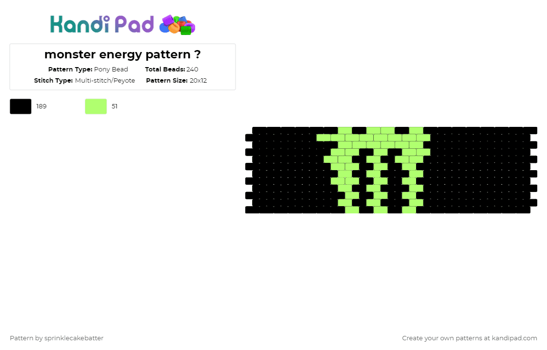 Monster energy pattern ? Pony Bead Pattern - Kandi Pad | Kandi Patterns ...