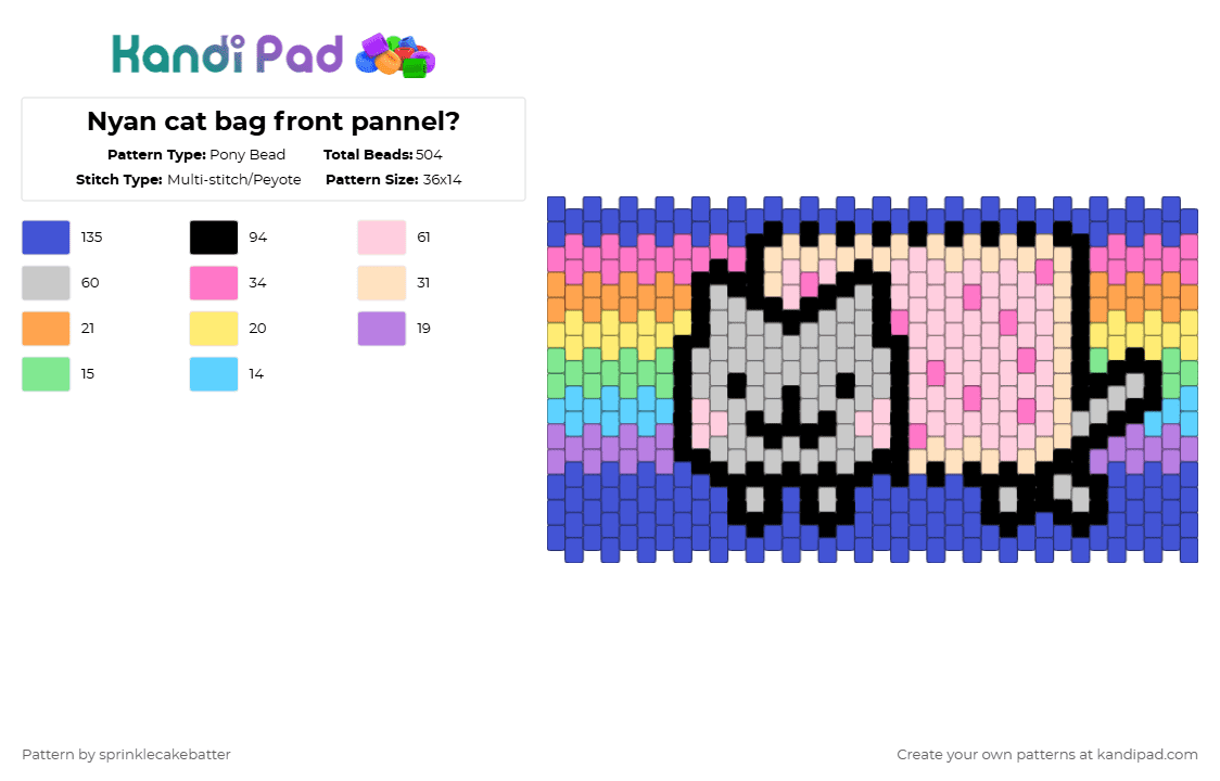 Nyan cat bag front pannel? Pony Bead Pattern - Kandi Pad | Kandi ...