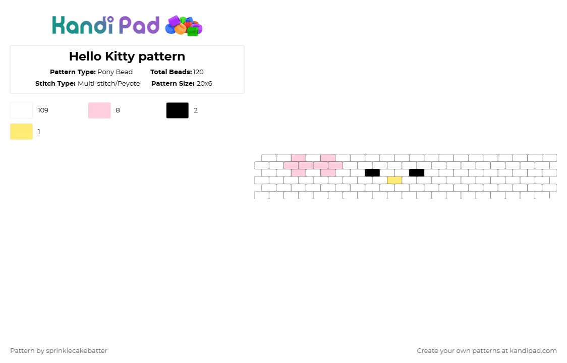 Hello Kitty pattern Pony Bead Pattern - Kandi Pad | Kandi Patterns ...