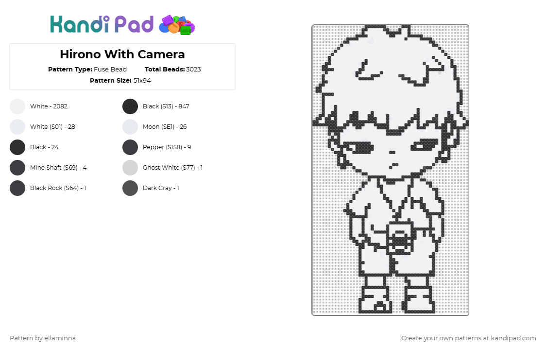 Hirono With Camera Fuse Bead Pattern - Kandi Pad | Kandi Patterns, Fuse ...