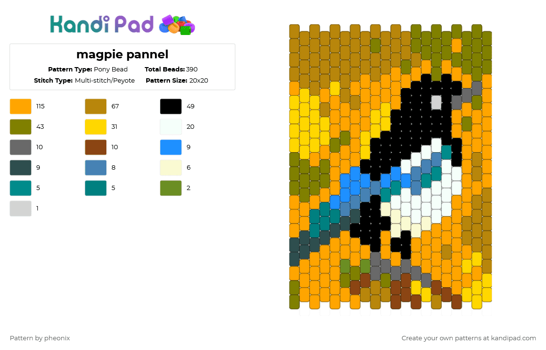 Magpie pannel Pony Bead Pattern - Kandi Pad | Kandi Patterns, Fuse Bead ...