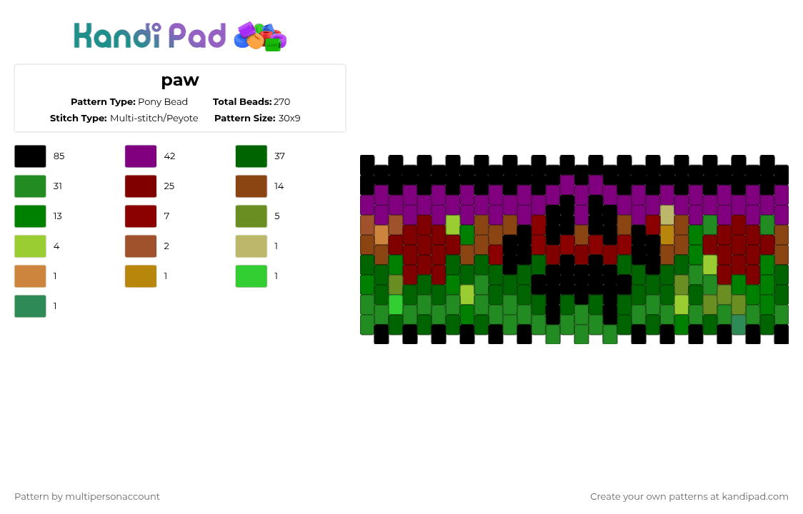 Paw Pony Bead Pattern - Kandi Pad | Kandi Patterns, Fuse Bead Patterns ...