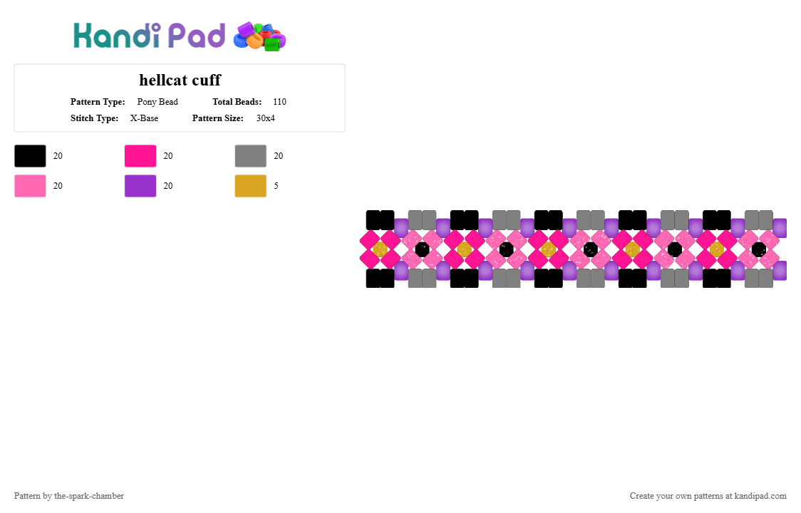 Hellcat cuff Pony Bead Pattern - Kandi Pad | Kandi Patterns, Fuse Bead ...