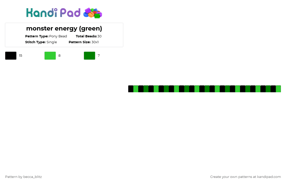 Monster energy (green) Pony Bead Pattern - Kandi Pad | Kandi Patterns ...