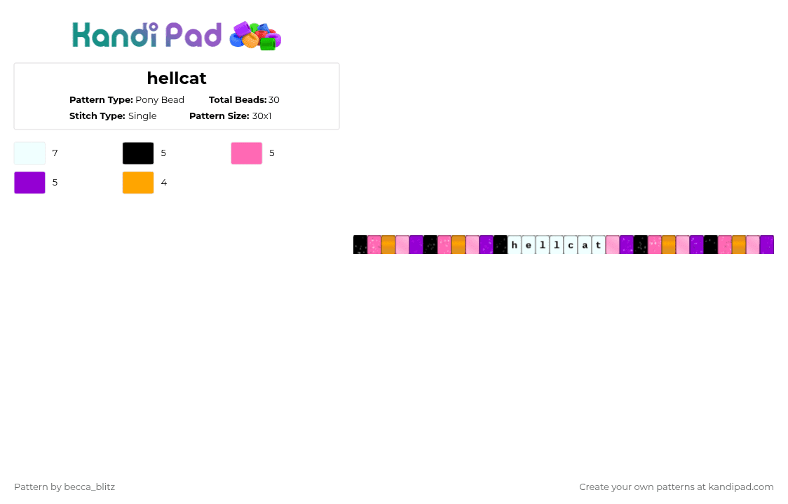 Hellcat Pony Bead Pattern - Kandi Pad | Kandi Patterns, Fuse Bead ...
