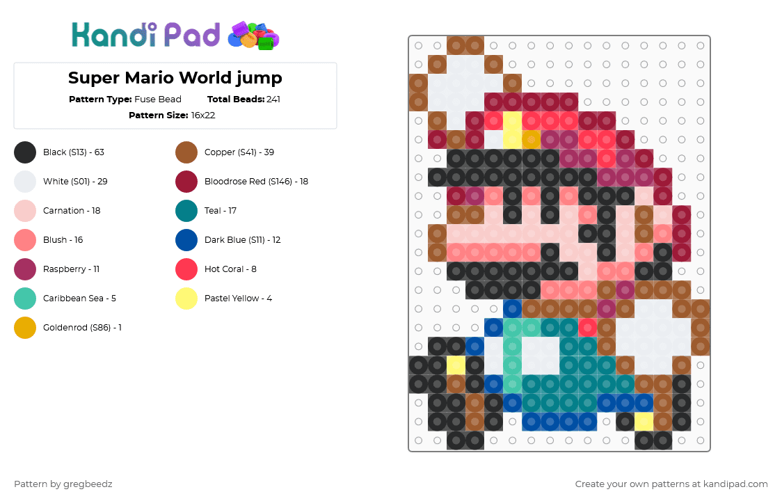 Super Mario World jump Fuse Bead Pattern - Kandi Pad | Kandi Patterns ...