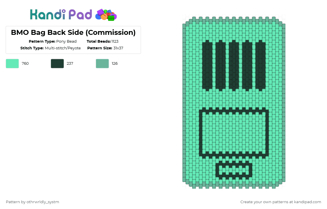 BMO Bag Back Side (Commission) Pony Bead Pattern - Kandi Pad | Kandi ...