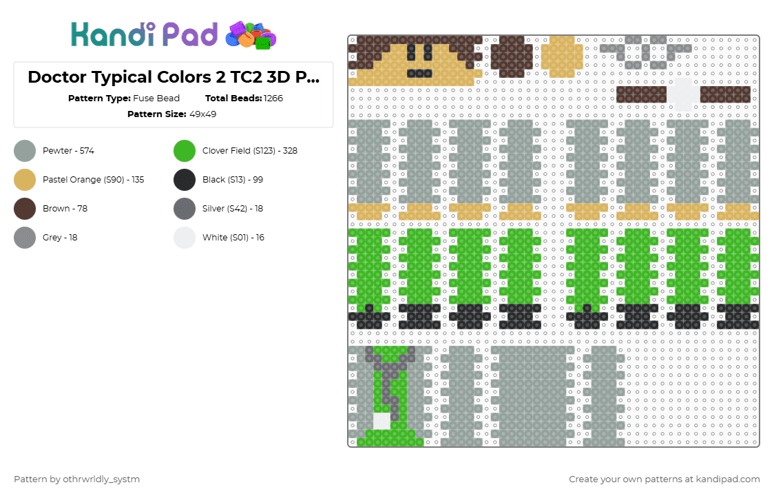 Doctor Typical Colors 2 TC2 3D Perler Doll (Request) Fuse Bead Pattern ...