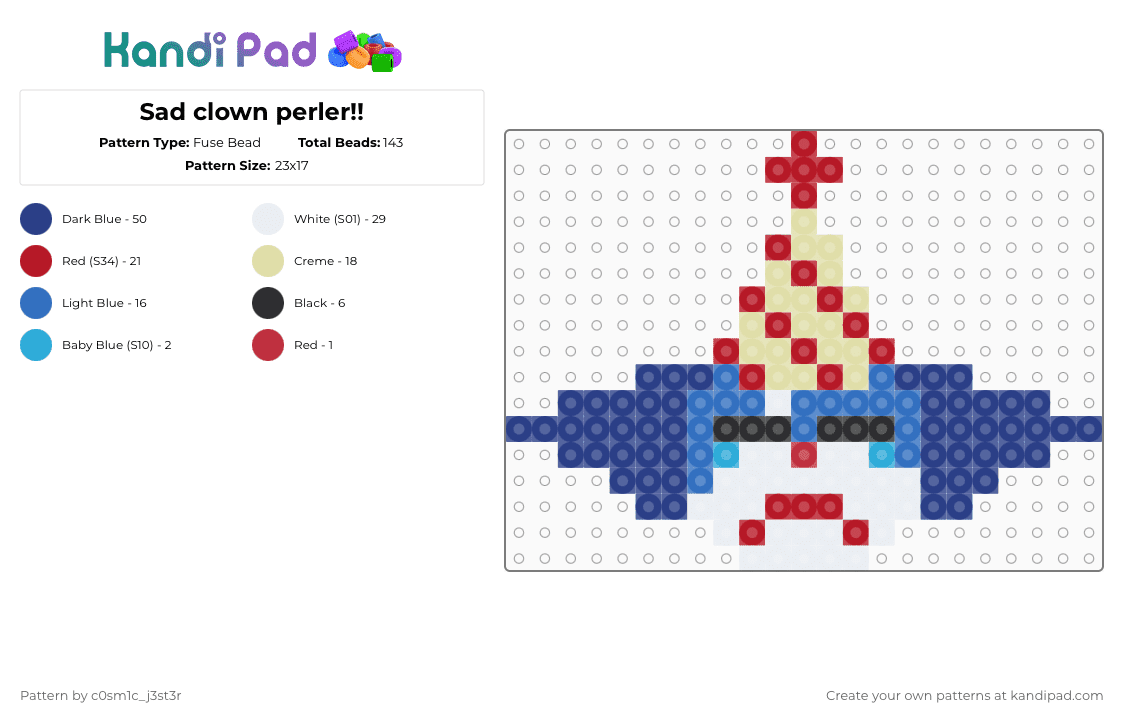 Sad clown perler!! Fuse Bead Pattern - Kandi Pad | Kandi Patterns, Fuse ...