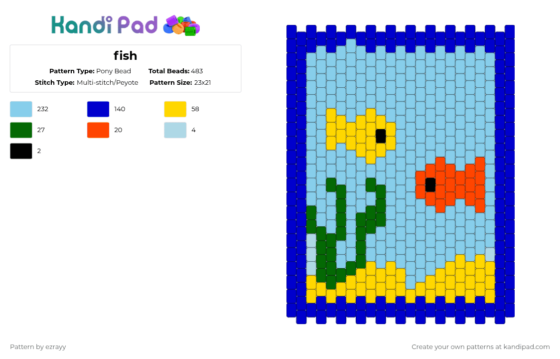 Fish Pony Bead Pattern - Kandi Pad | Kandi Patterns, Fuse Bead Patterns ...