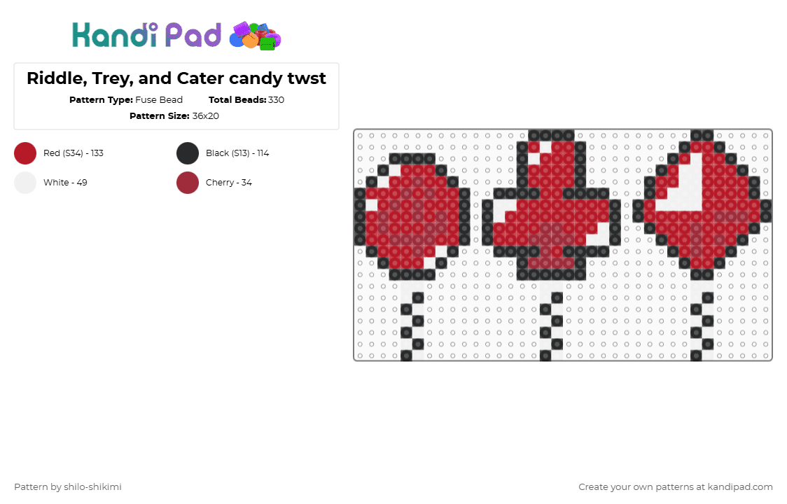 Riddle, Trey, and Cater candy twst Fuse Bead Pattern - Kandi Pad ...