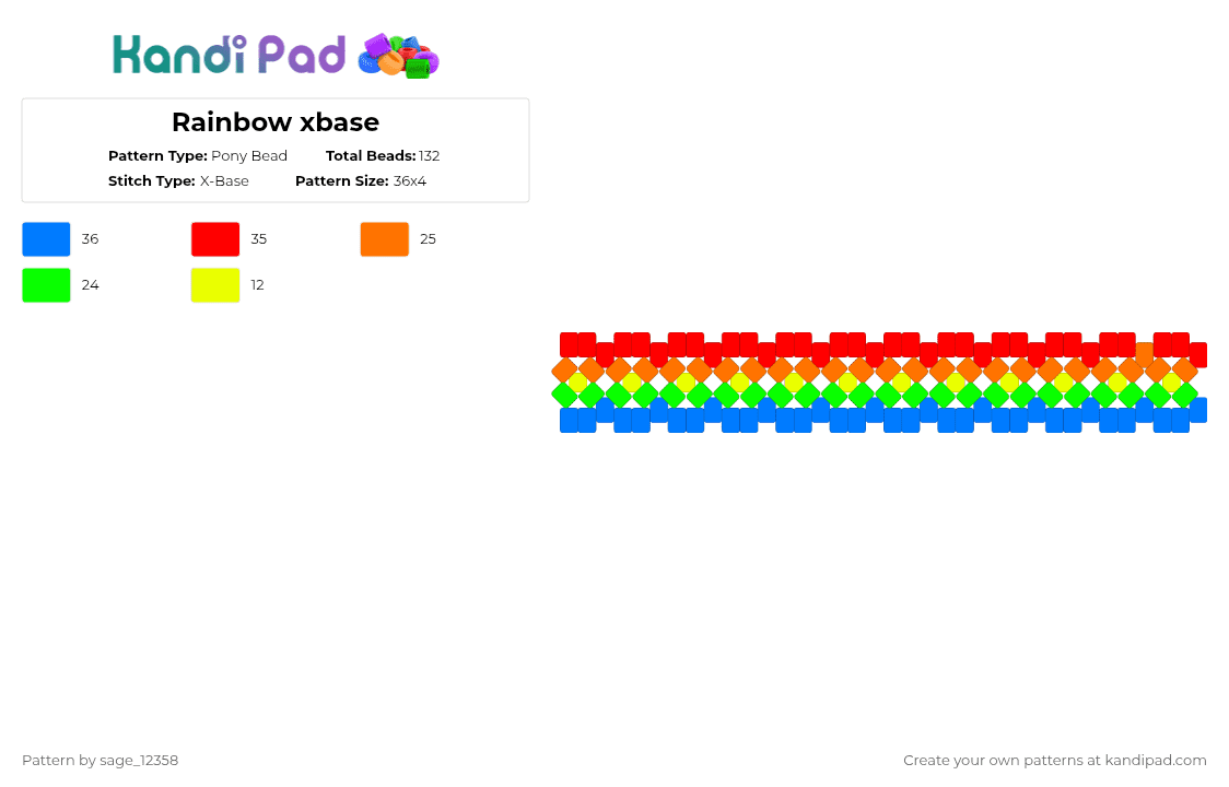 Rainbow xbase Pony Bead Pattern - Kandi Pad | Kandi Patterns, Fuse Bead ...