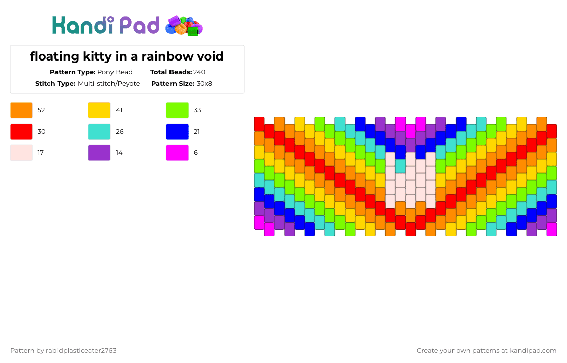 Floating kitty in a rainbow void Pony Bead Pattern - Kandi Pad | Kandi ...