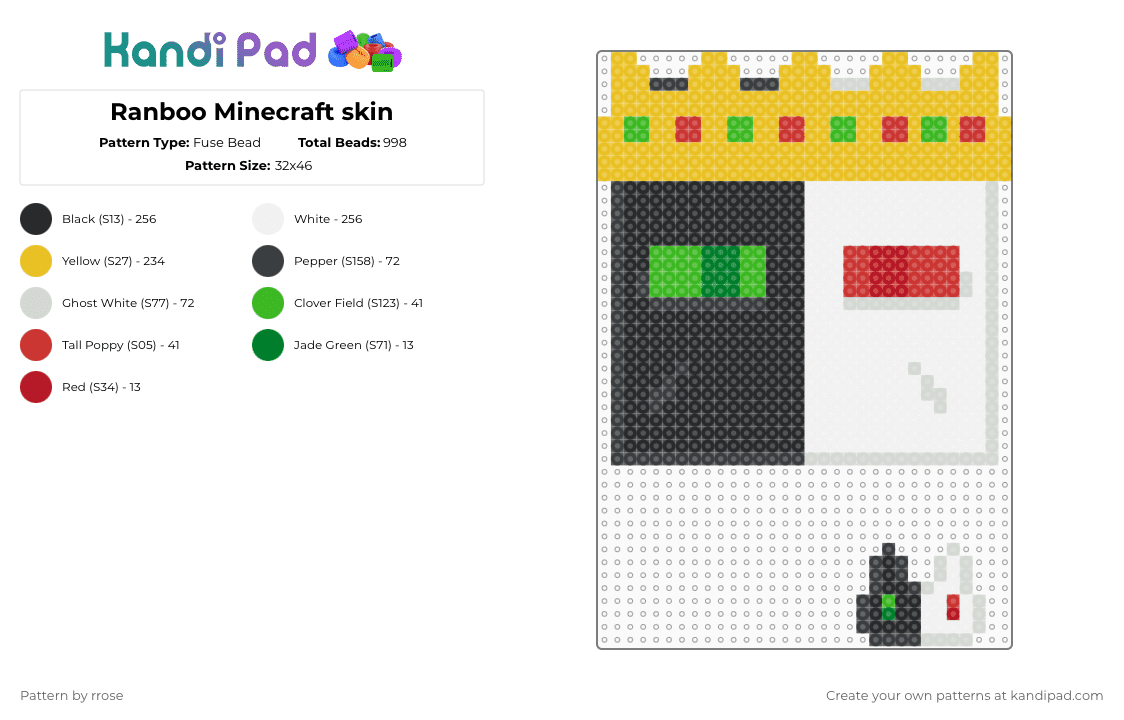 Ranboo Minecraft skin Fuse Bead Pattern - Kandi Pad | Kandi Patterns ...