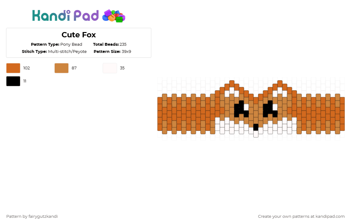 Cute Fox Pony Bead Pattern - Kandi Pad | Kandi Patterns, Fuse Bead ...