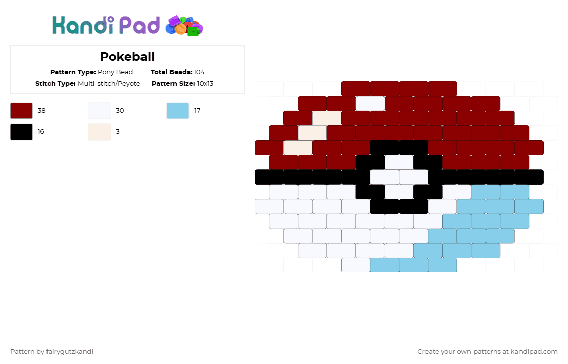 Pokeball Pony Bead Pattern - Kandi Pad | Kandi Patterns, Fuse Bead ...