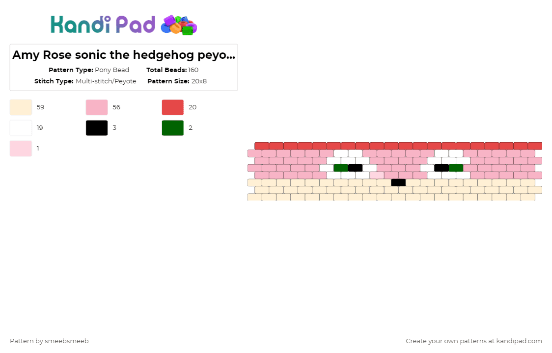 Amy Rose sonic the hedgehog peyote cuff Pony Bead Pattern - Kandi Pad ...