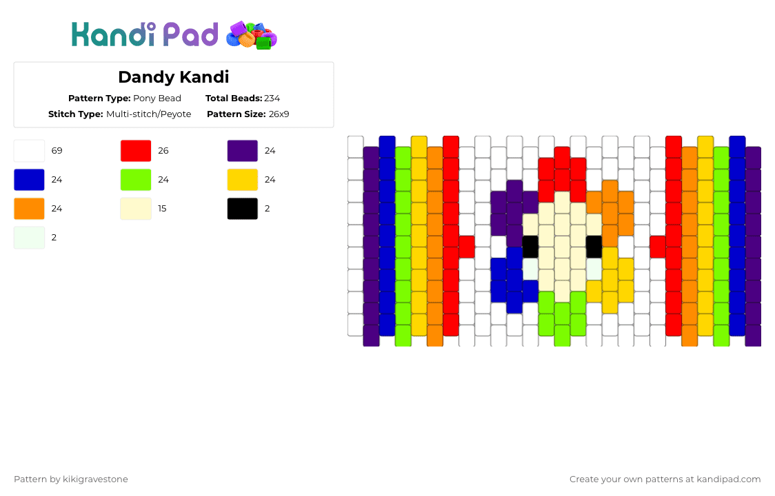 Dandy Kandi Pony Bead Pattern - Kandi Pad | Kandi Patterns, Fuse Bead ...