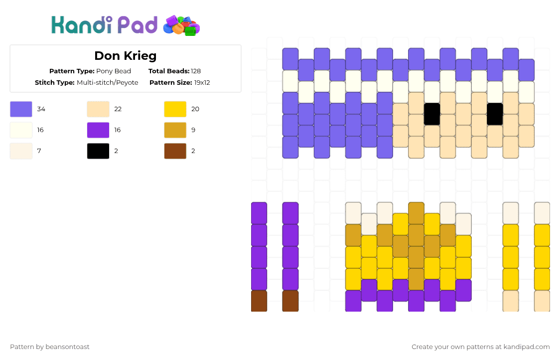 Don Krieg Pony Bead Pattern - Kandi Pad | Kandi Patterns, Fuse Bead ...