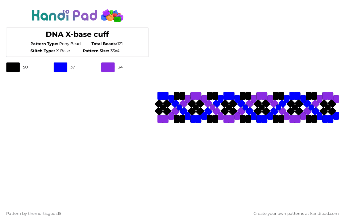 DNA X-base cuff Pony Bead Pattern - Kandi Pad | Kandi Patterns, Fuse ...