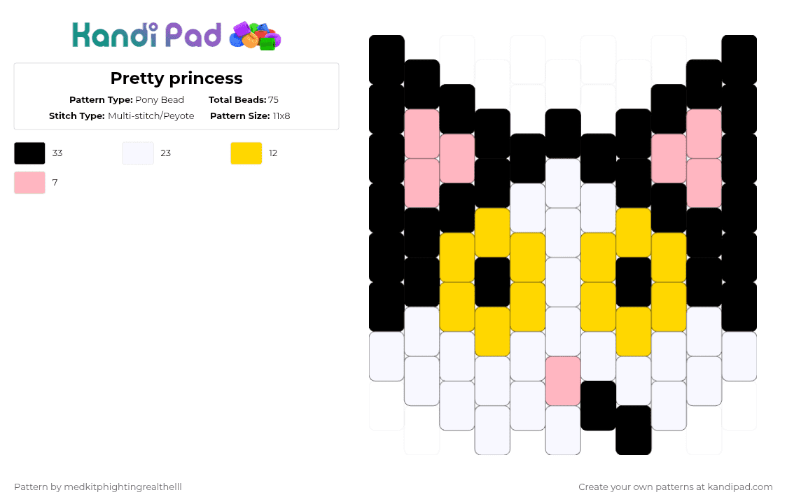 Pretty princess Pony Bead Pattern - Kandi Pad | Kandi Patterns, Fuse ...