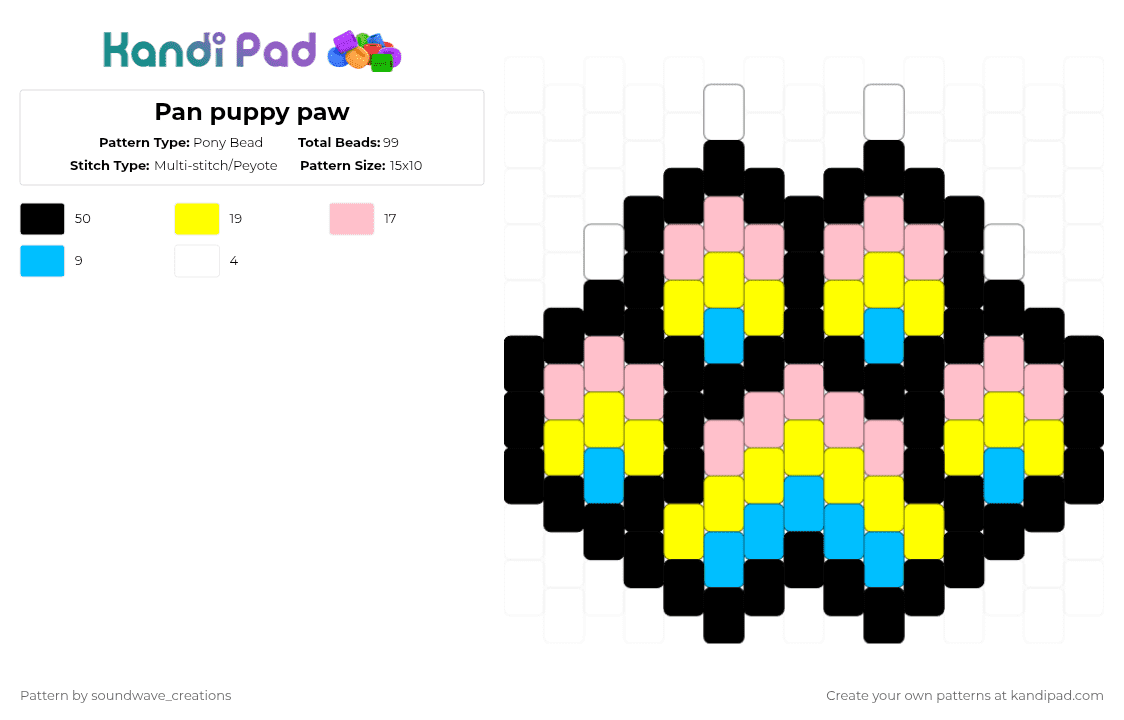 Pan puppy paw Pony Bead Pattern - Kandi Pad | Kandi Patterns, Fuse Bead ...