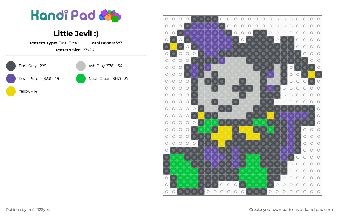 Little Jevil :) Fuse Bead Pattern - Kandi Pad | Kandi Patterns, Fuse ...