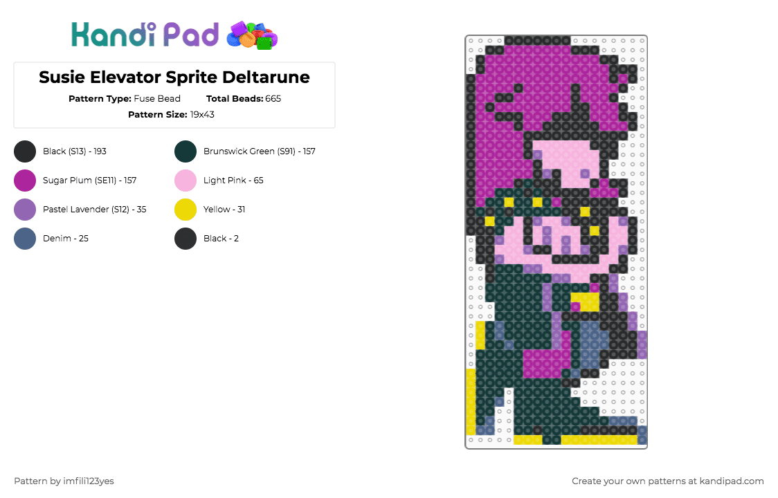 Susie Elevator Sprite Deltarune Fuse Bead Pattern - Kandi Pad | Kandi ...
