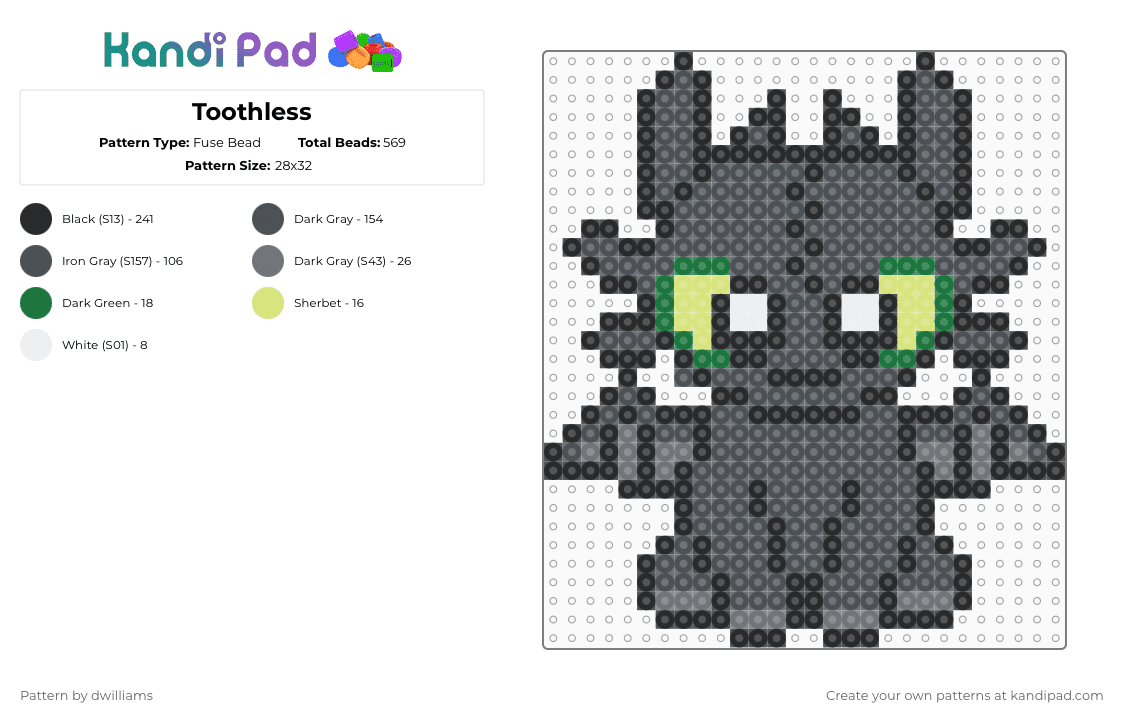 Toothless Fuse Bead Pattern - Kandi Pad | Kandi Patterns, Fuse Bead ...
