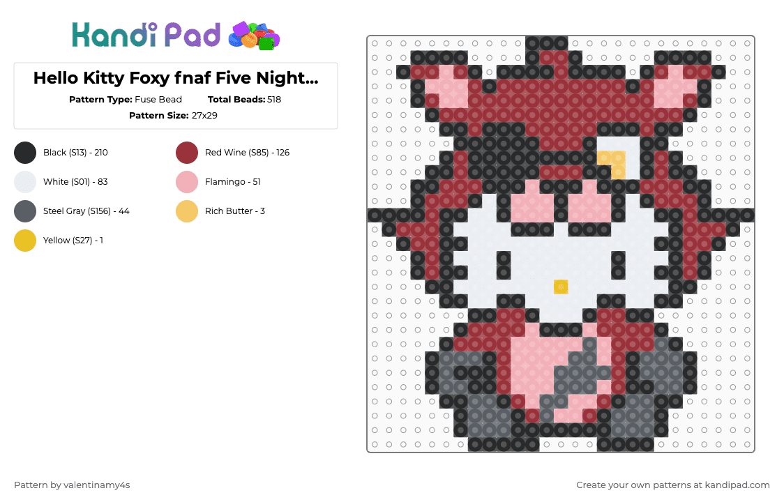 Hello Kitty Foxy fnaf Five Nights at Freddys perler cute Fuse Bead ...